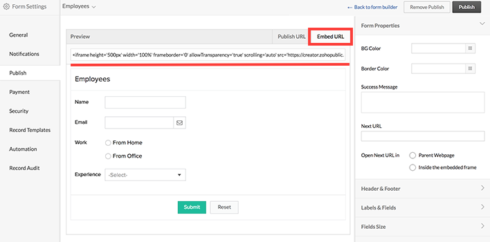 Publish and Embed Forms | Help - Zoho Creator