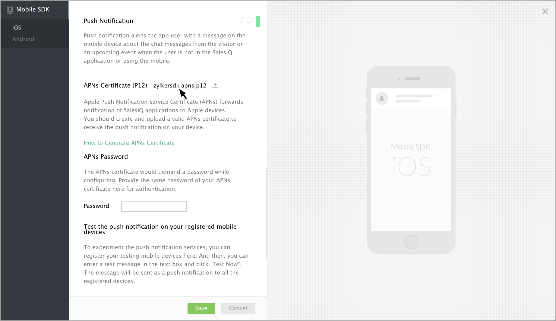 Push Notification Settings- Zoho SalesIQ iOS SDK Push Notification Settings- Zoho SalesIQ iOS SDK