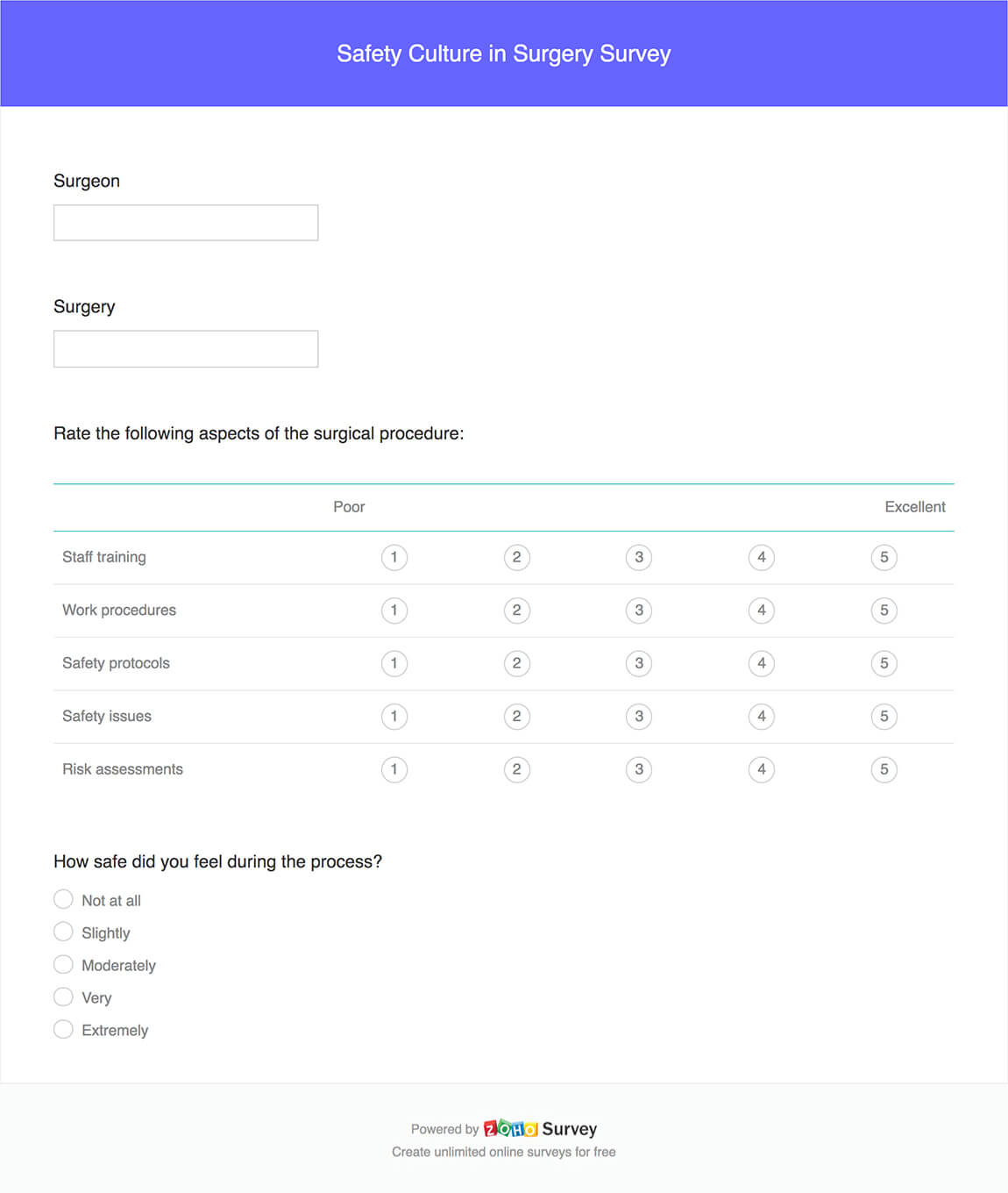 Safety Culture in Surgery Survey Template - Zoho Survey