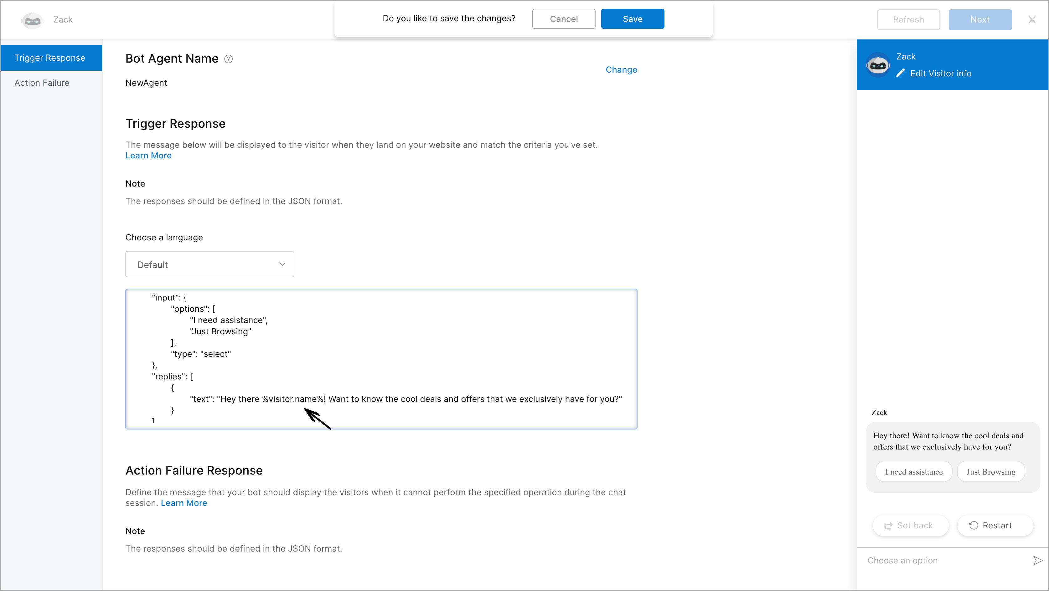 Basics of integrating Dialogflow with the Zobot