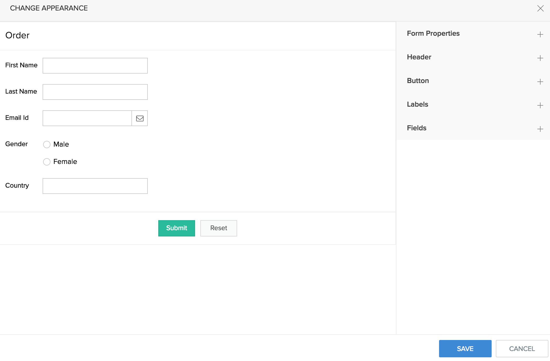 Change Appearance of Form | ManageEngine AppCreator Help