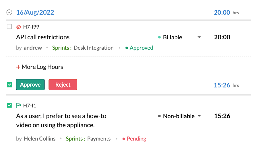 Timesheets : Zoho Sprints
