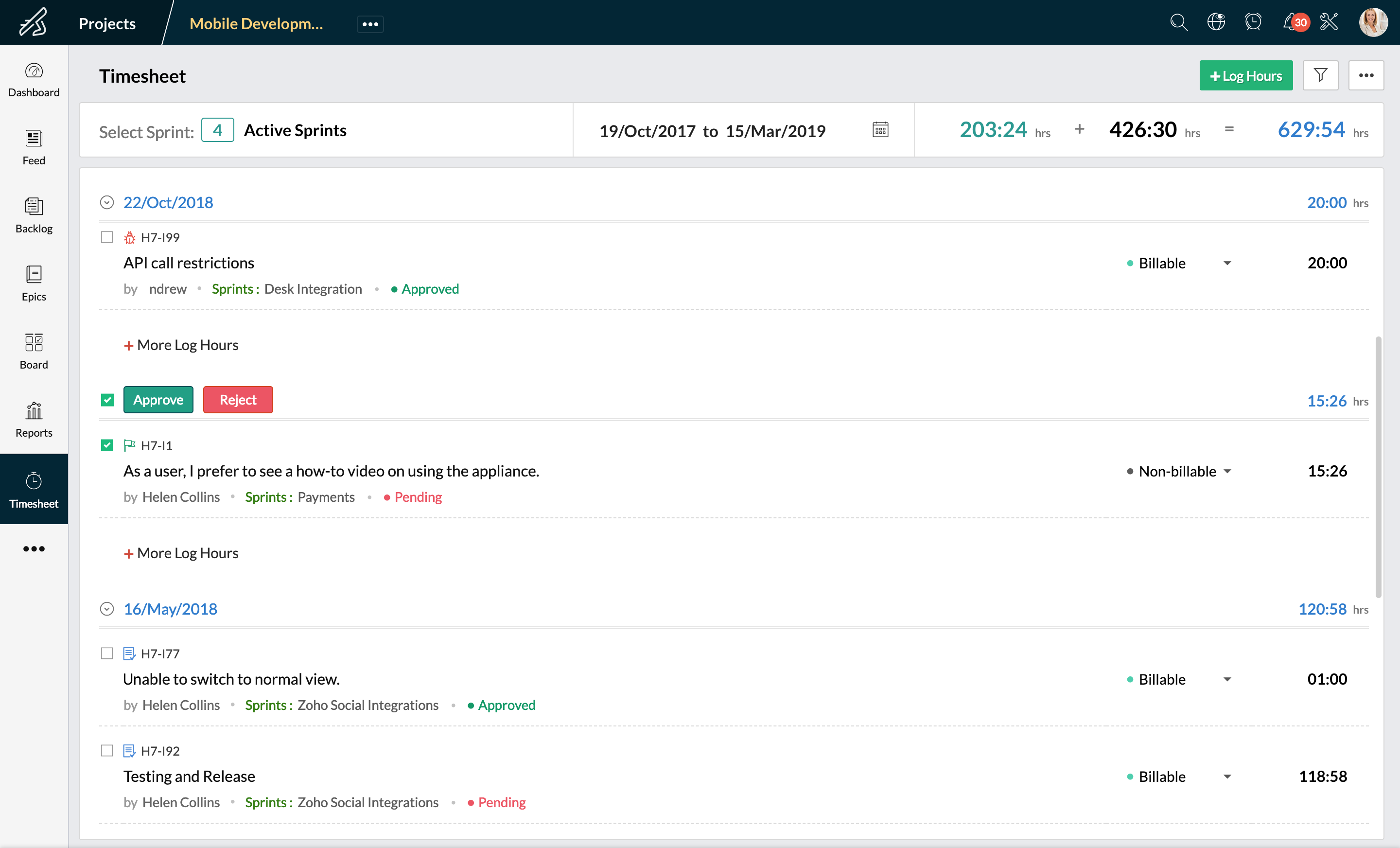 Bảng chấm công: Zoho Sprints