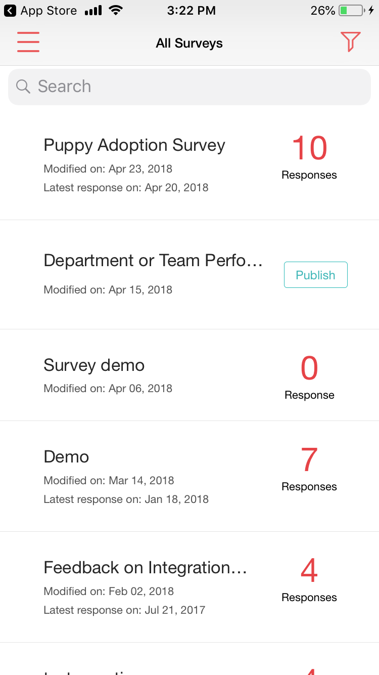 Help Guide for Zoho Survey's iPhone (iOS) App