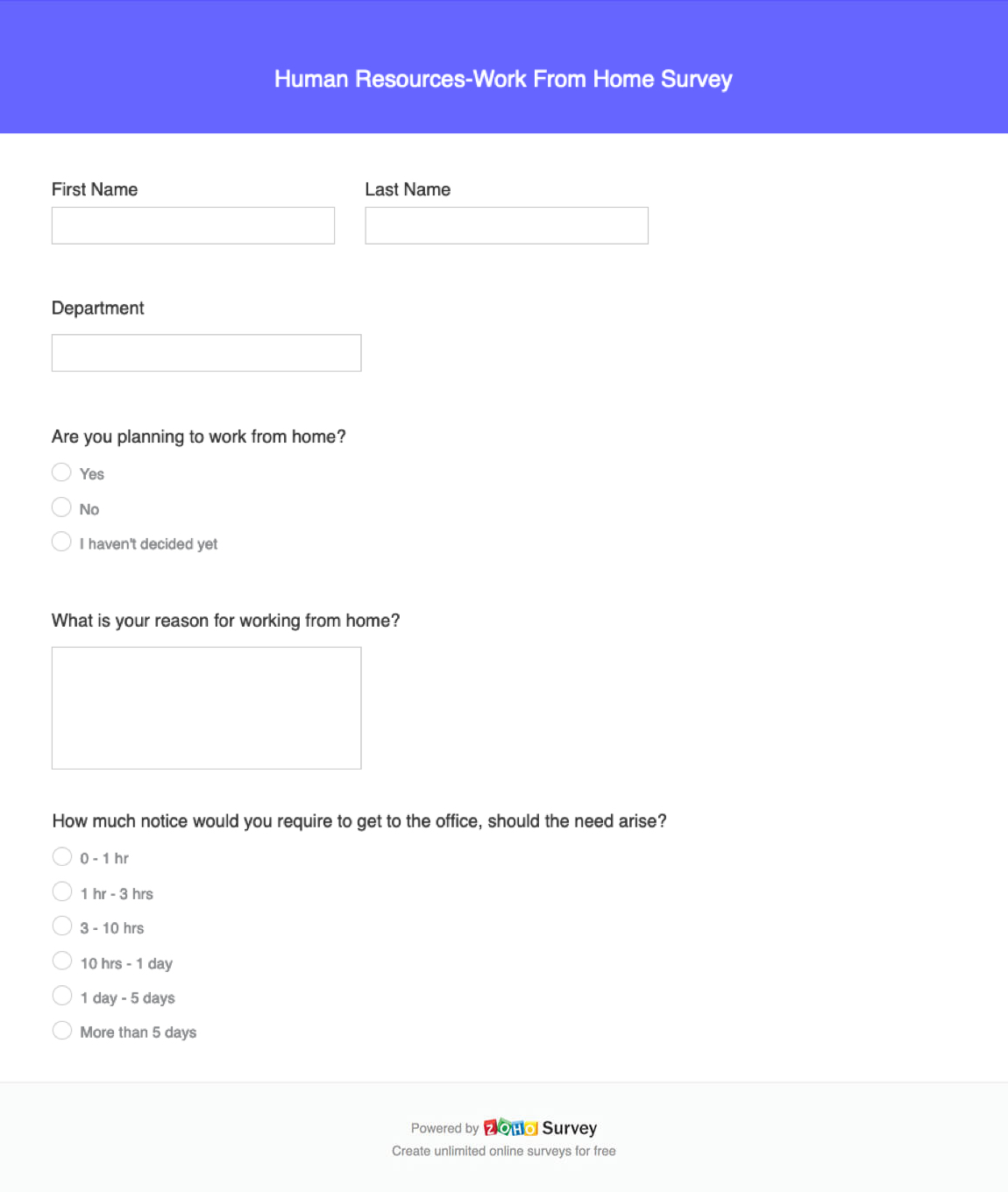 Work from Home Survey Questionnaire & Template - Zoho Surv Work from Home Survey Questionnaire & Template - Zoho Surv