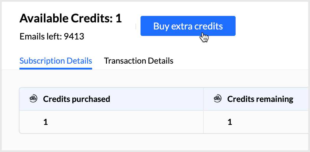 Subscription & Transaction Details | Zoho ZeptoMail