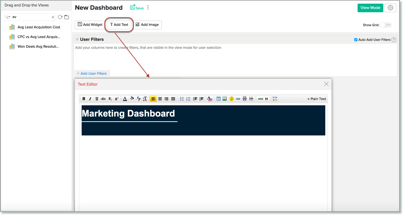 Creating a Dashboard | Zoho Analytics On-Premise