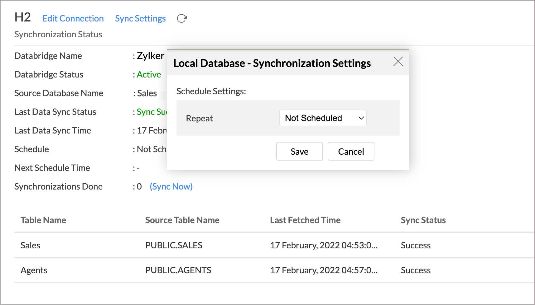 Import from H2 l Zoho Analytics Help