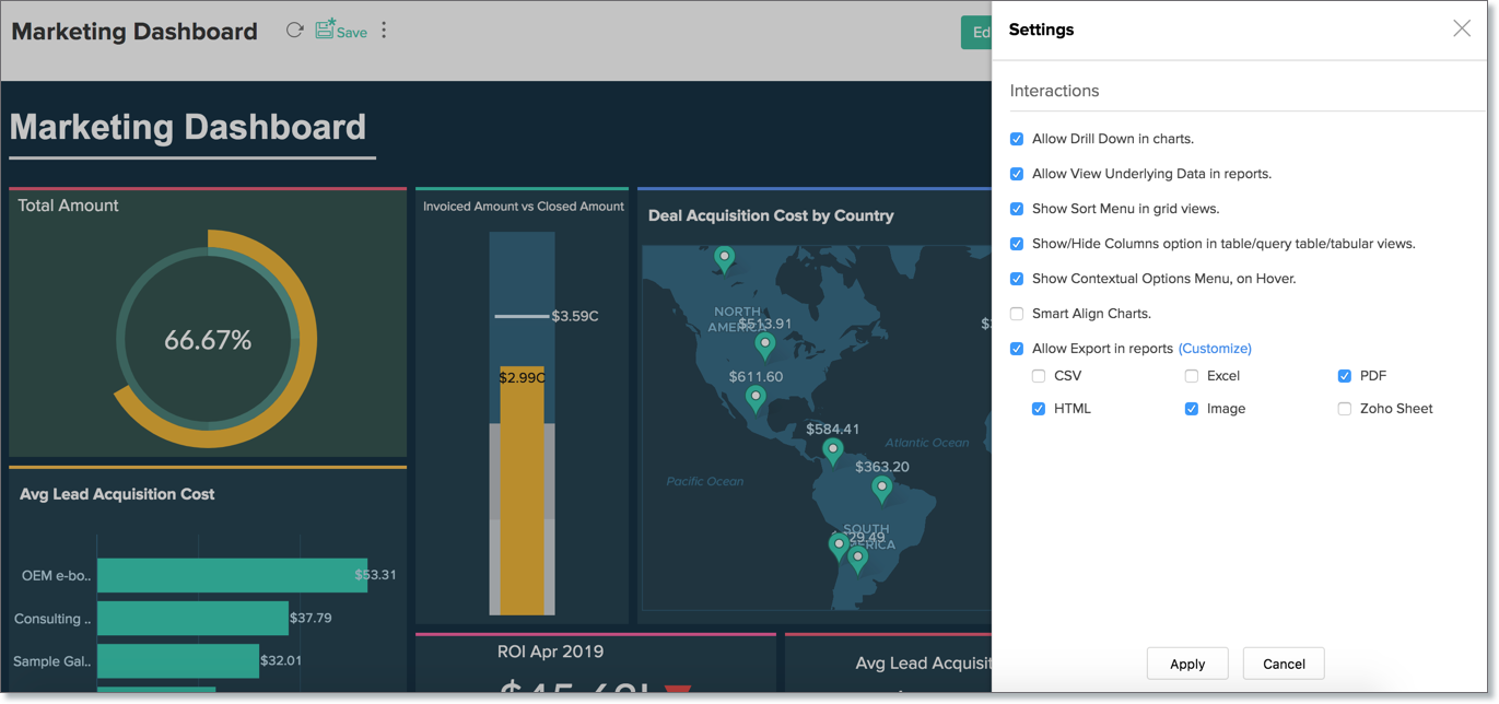 Customizing a dashboard | Zoho Analytics On-Premise