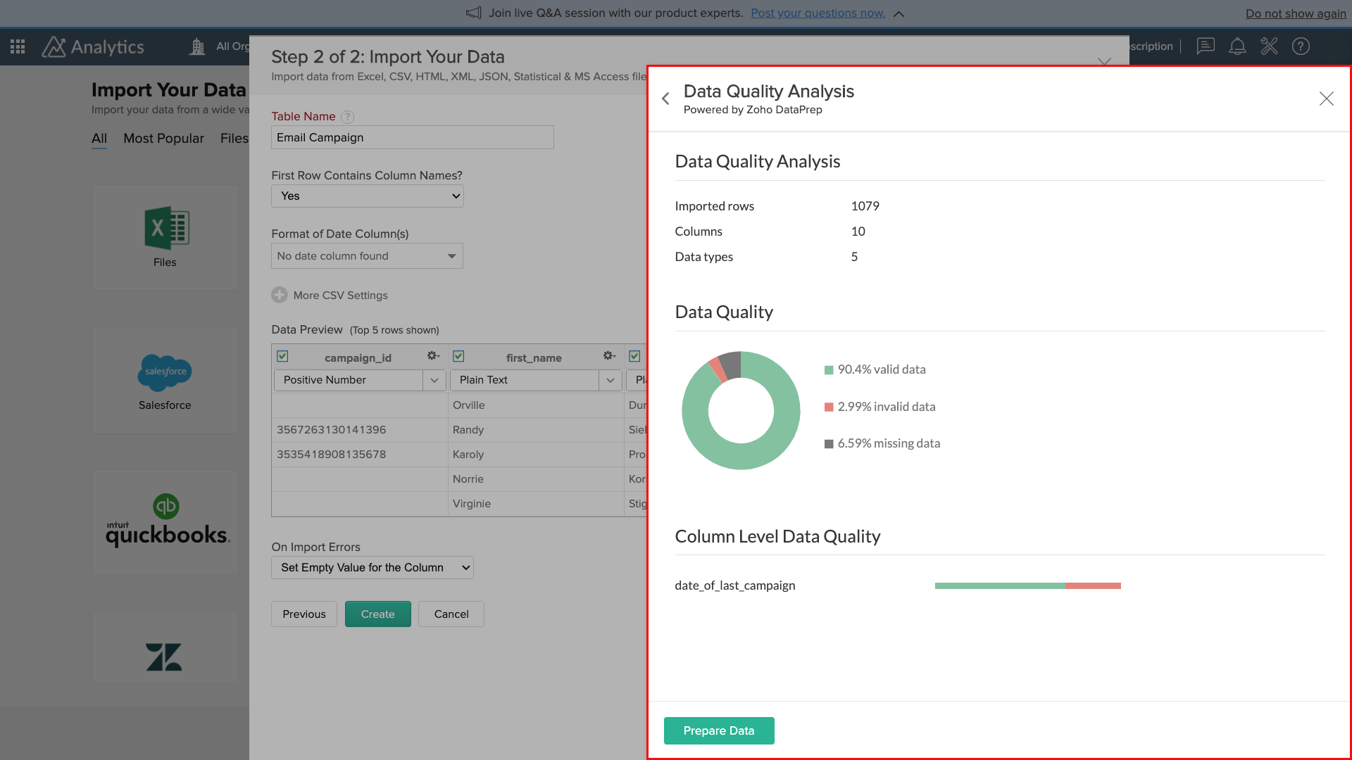 Data Preparation with Zoho DataPrep | Zoho Analytics Help