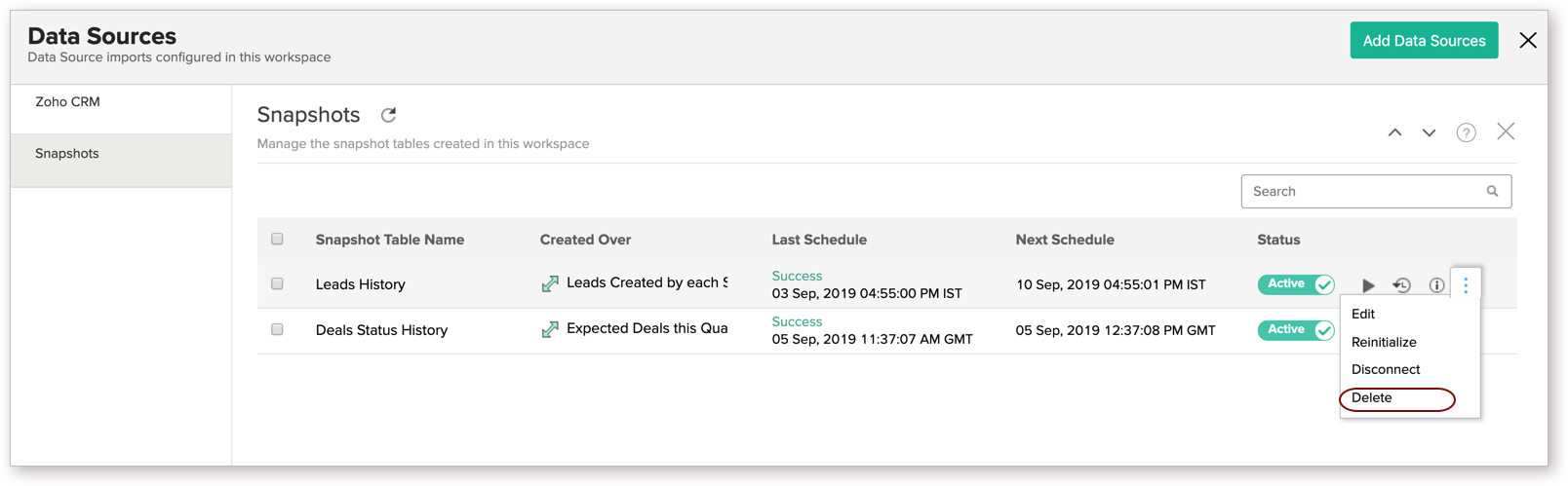 Data Snapshots l Zoho Analytics Help