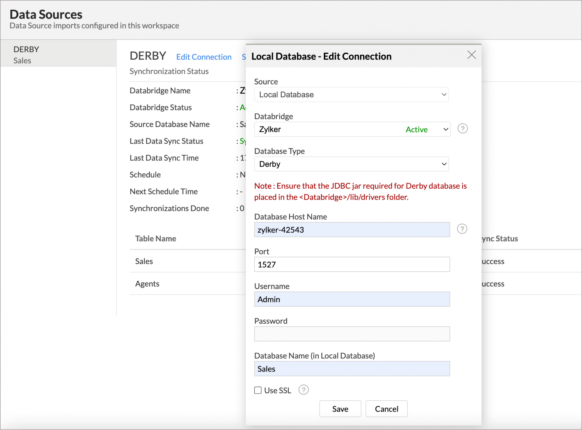 Import Data from Derby l Zoho Analytics Help