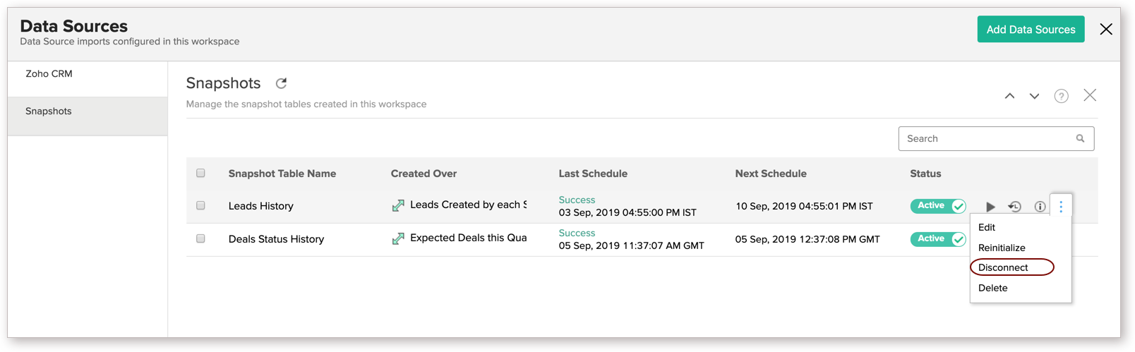 Data Snapshots l Zoho Analytics Help