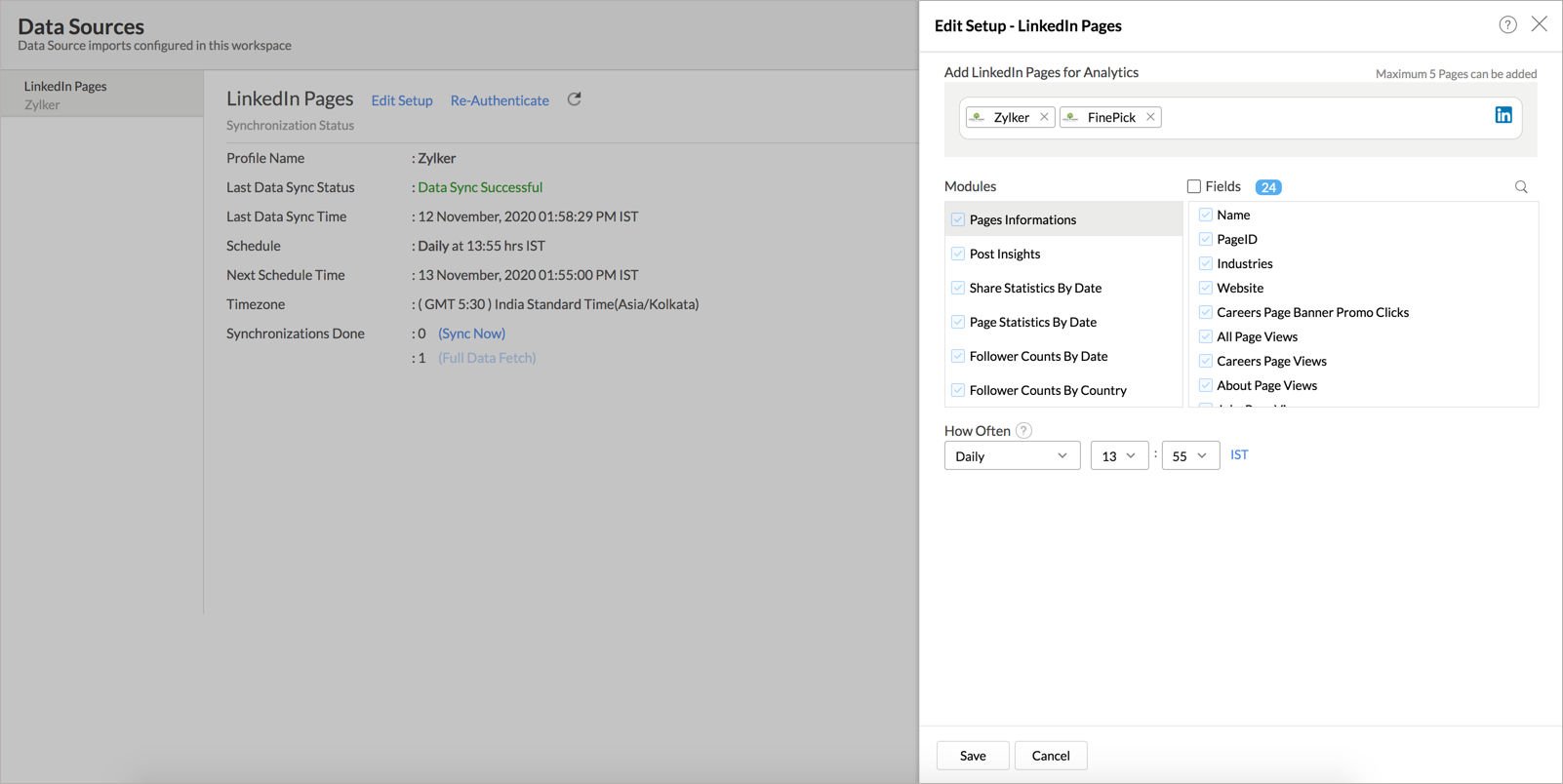 LinkedIn Pages l Zoho Analytics Help