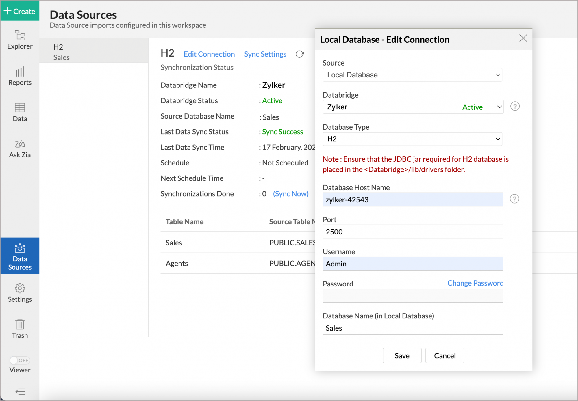 Import from H2 l Zoho Analytics Help