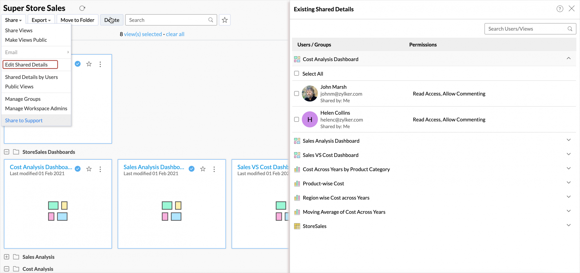 Sharing to a User l Zoho Analytics Help