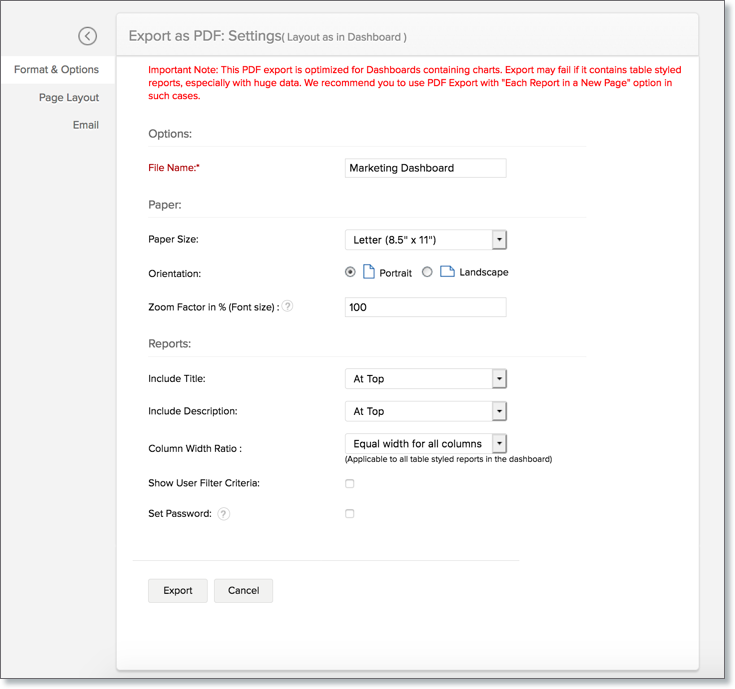 Working with Dashboard