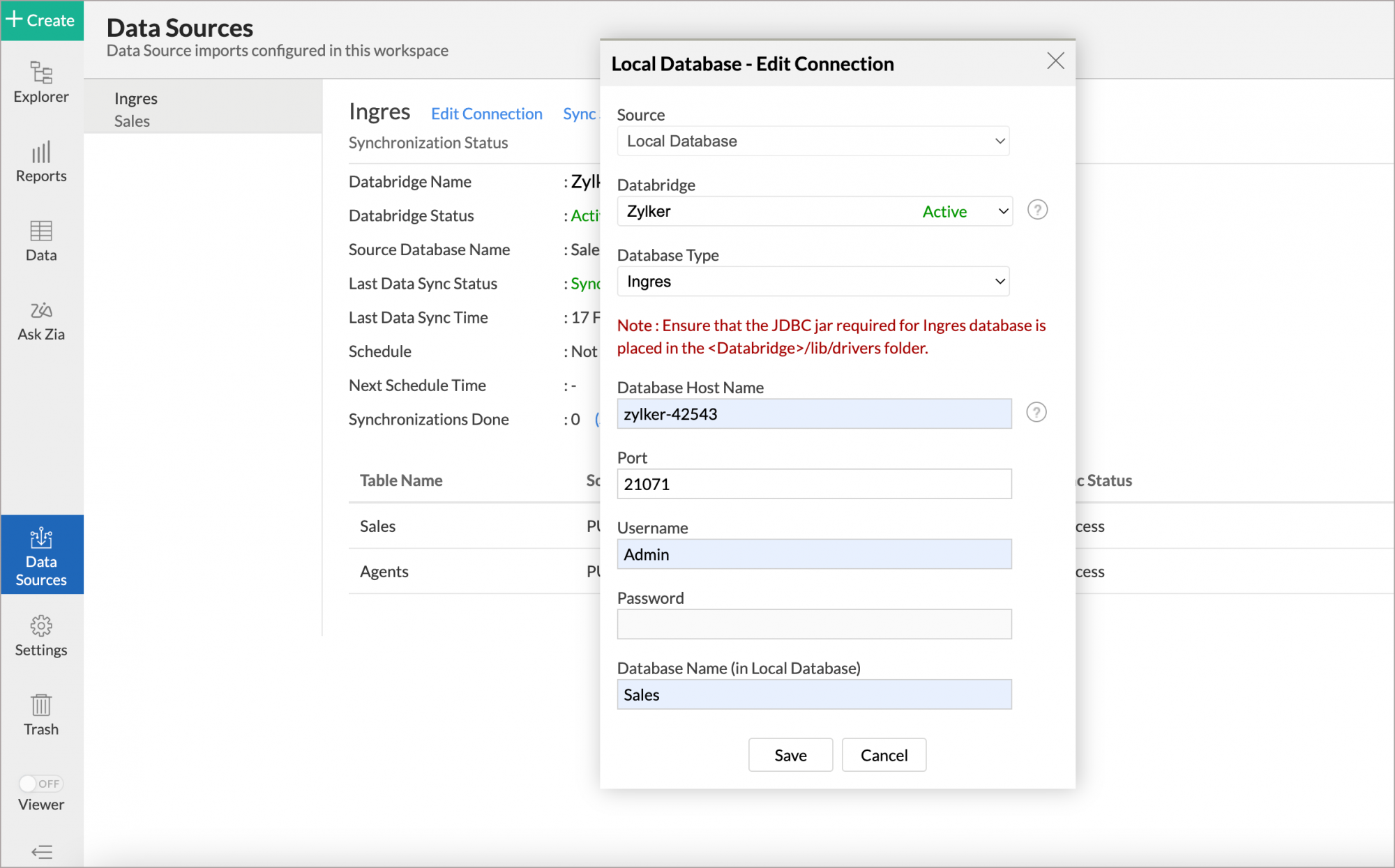 Import Data from Ingres l Zoho Analytics Help