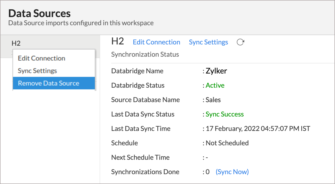 Import from H2 l Zoho Analytics Help