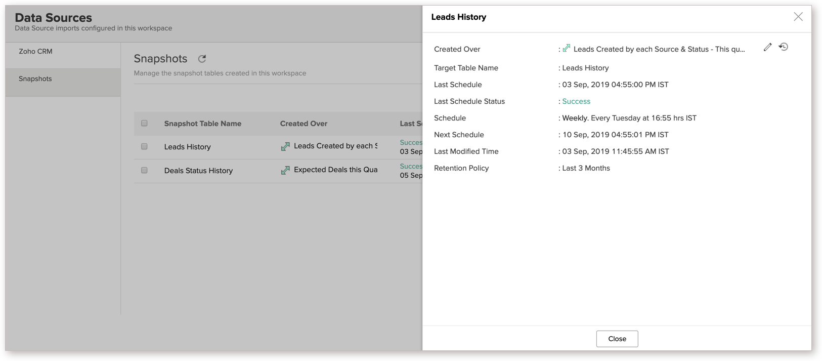 Data Snapshots l Zoho Analytics Help