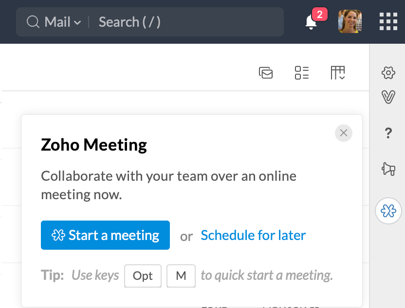 Zoho Mail - Zoho Meeting integration