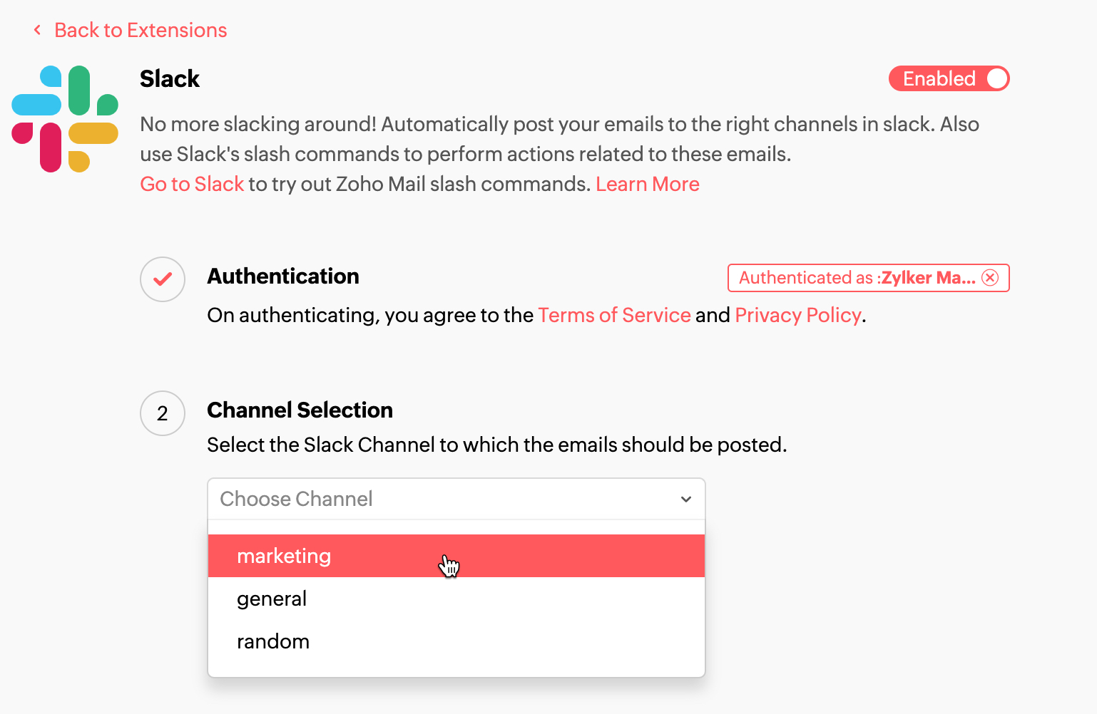 Zoho MailでのSlack連携 | ヘルプ - Zoho Mail