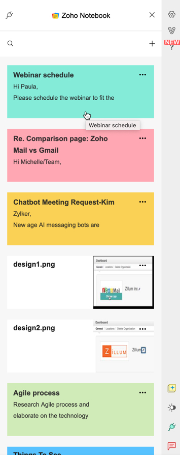 Zoho Notebook extension in eWidget | Zoho Mail