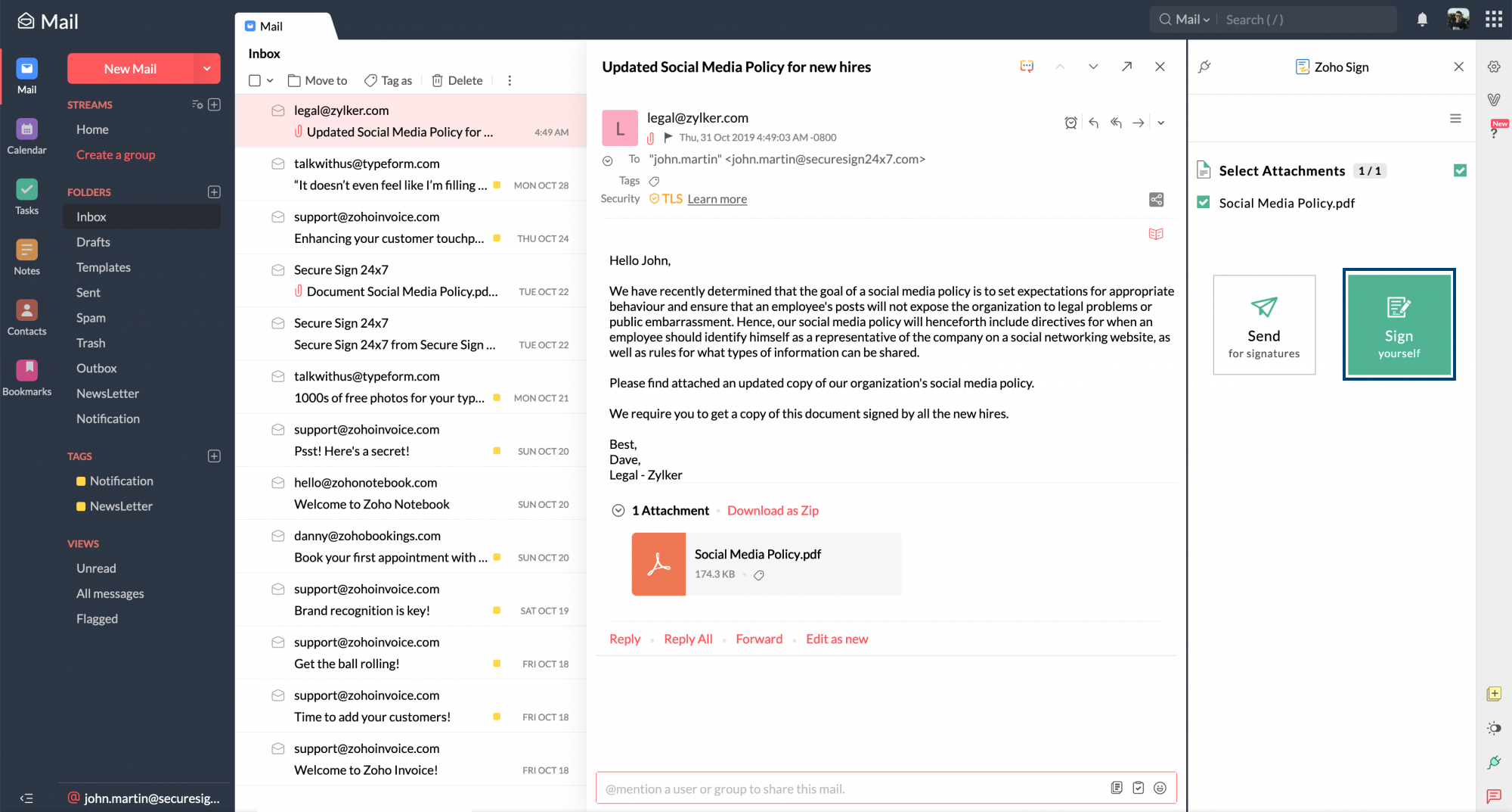 Zoho Sign extension in eWidget | Zoho Mail