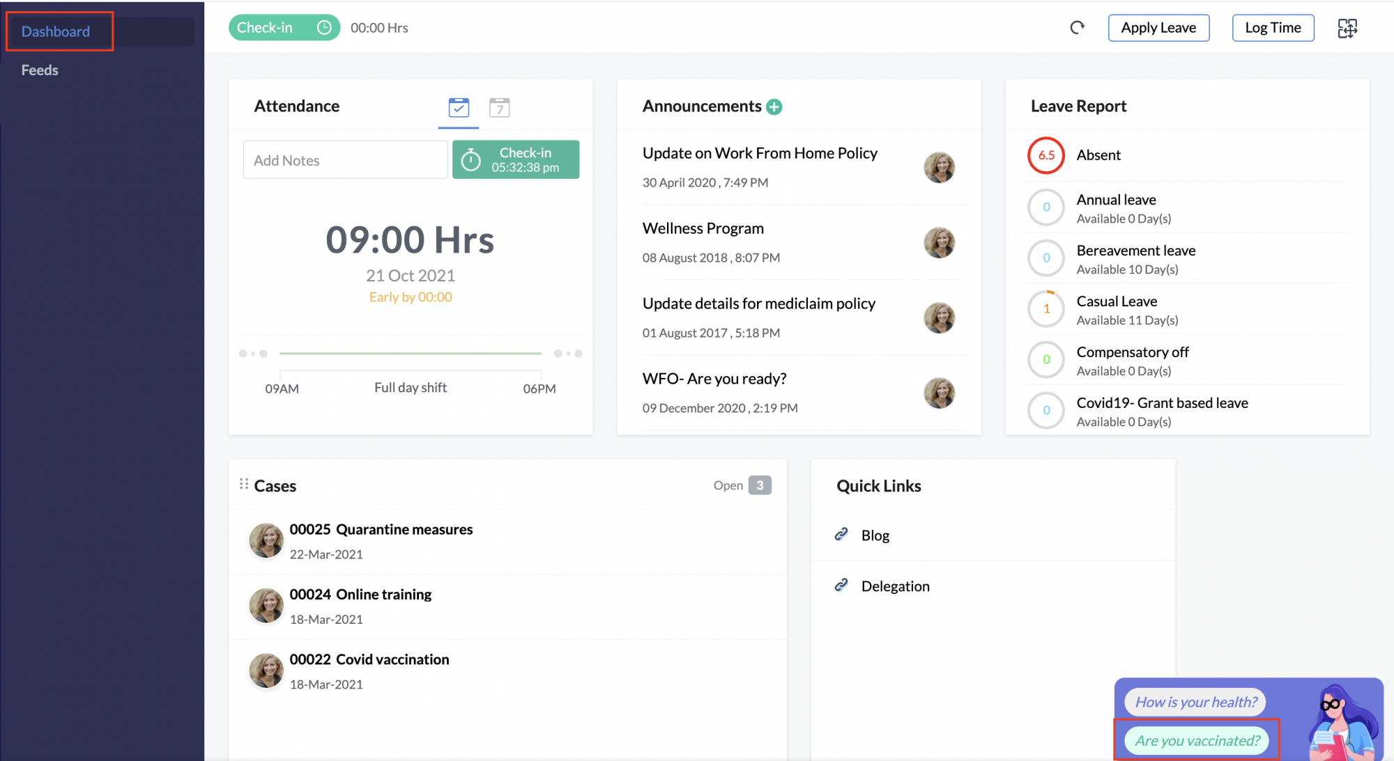 Vaccination Status I Dashboard I Zoho People