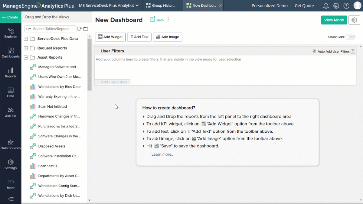 Create dashboards - Analytics Plus