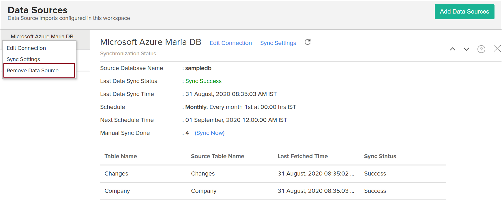 Import from Microsoft Azure Maria DB | Analytics Plus cloud