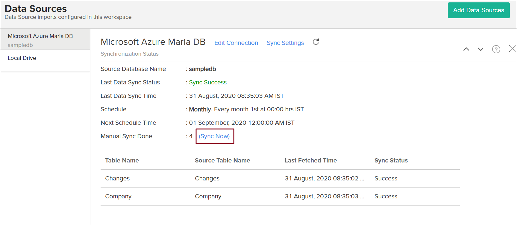 Import from Microsoft Azure Maria DB | Analytics Plus cloud