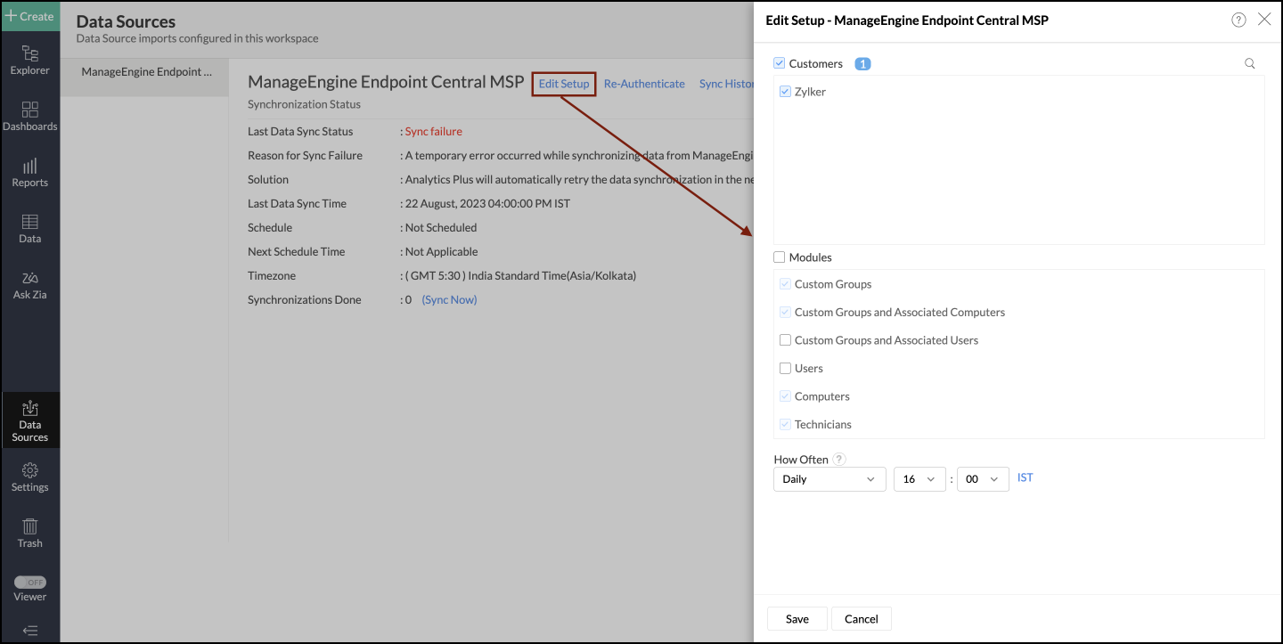 Endpoint Central MSP Integration | Analytics Plus Cloud