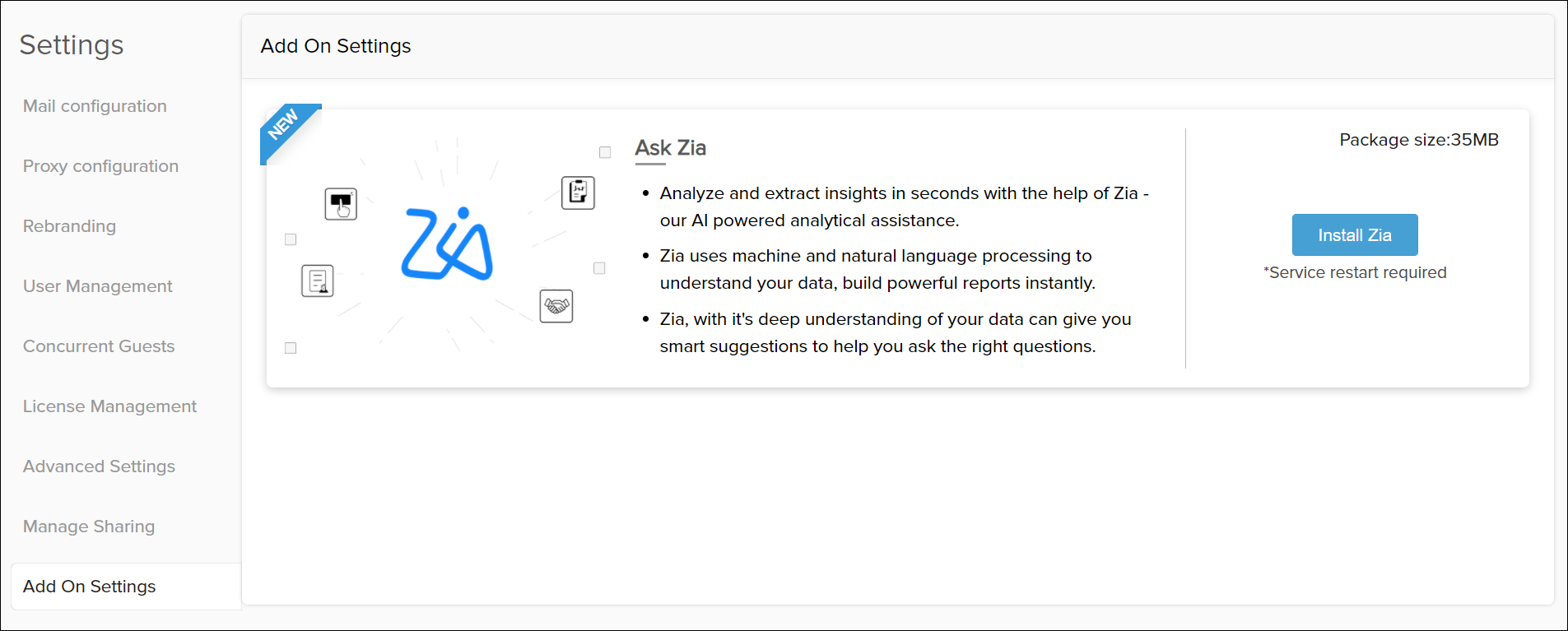 Manage Settings | Zoho Analytics On-Premise