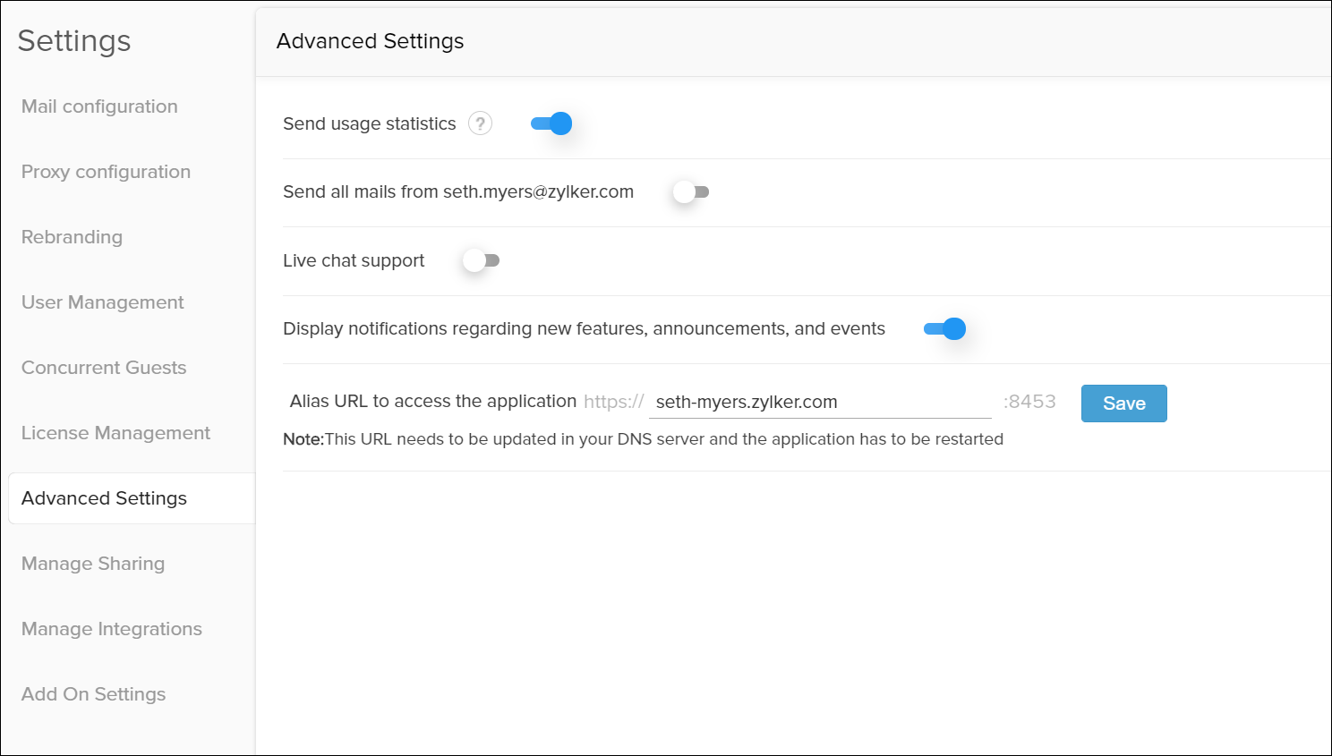 Manage Settings | Zoho Analytics On-Premise