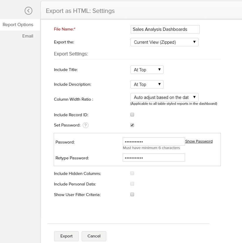 ManageEngine Analytics Plus - Export a Report
