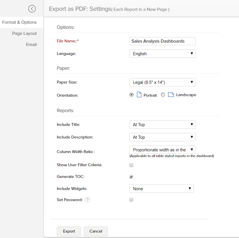 ManageEngine Analytics Plus - Export a Report