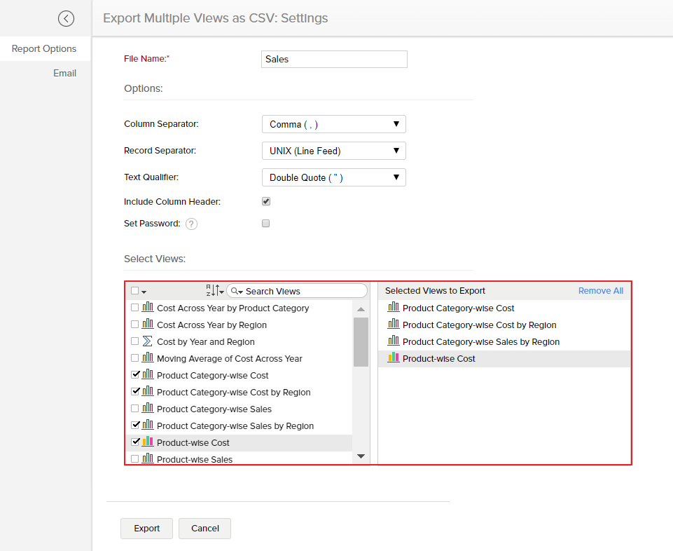 ManageEngine Analytics Plus - Export a Report