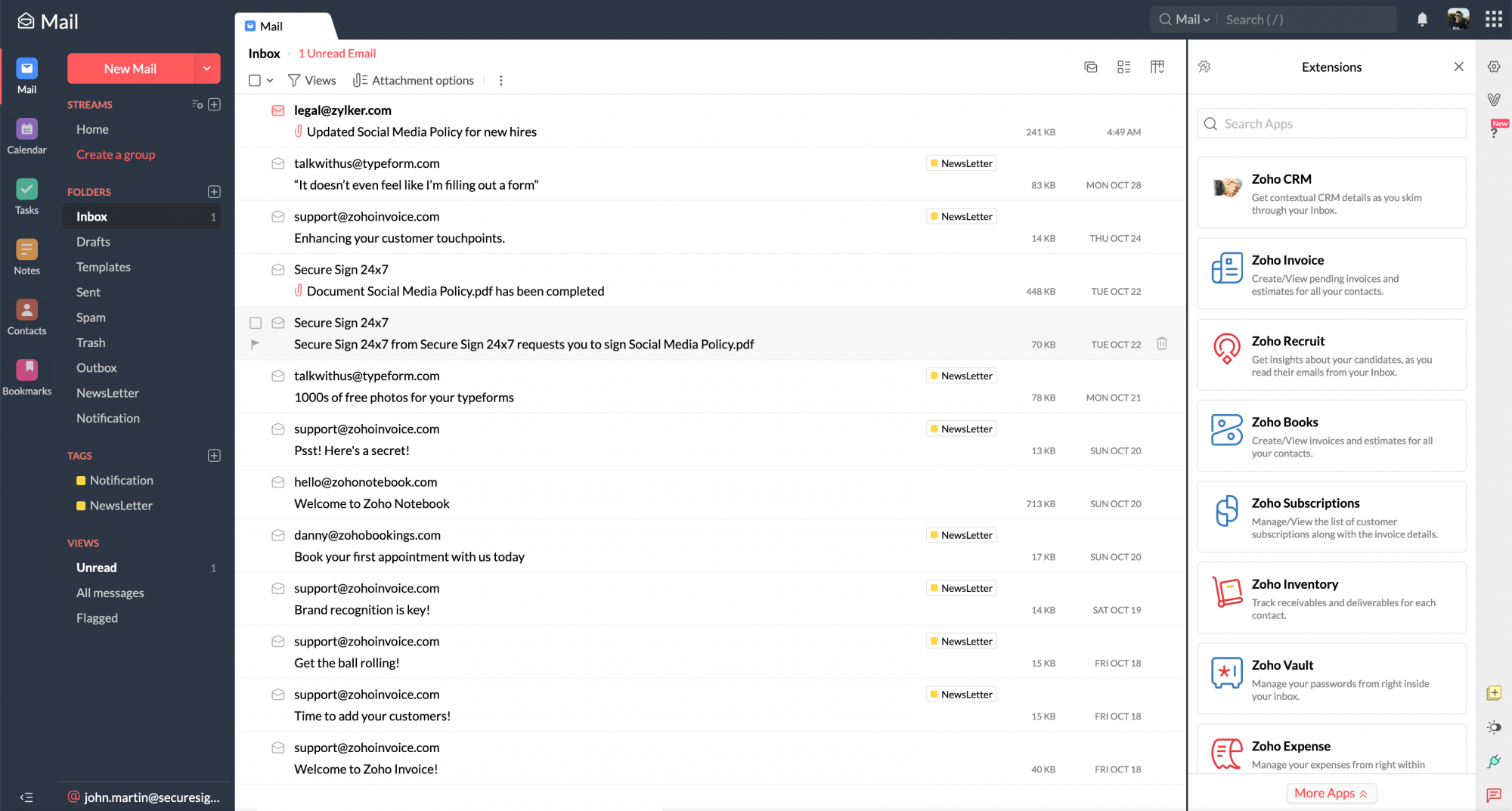 Zoho Sign extension for Zoho Mail Zoho Sign extension for Zoho Mail