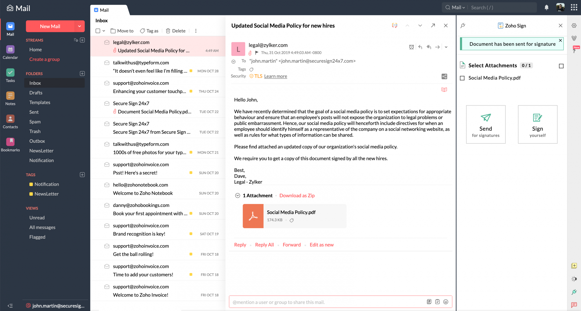 Zoho Sign extension for Zoho Mail Zoho Sign extension for Zoho Mail