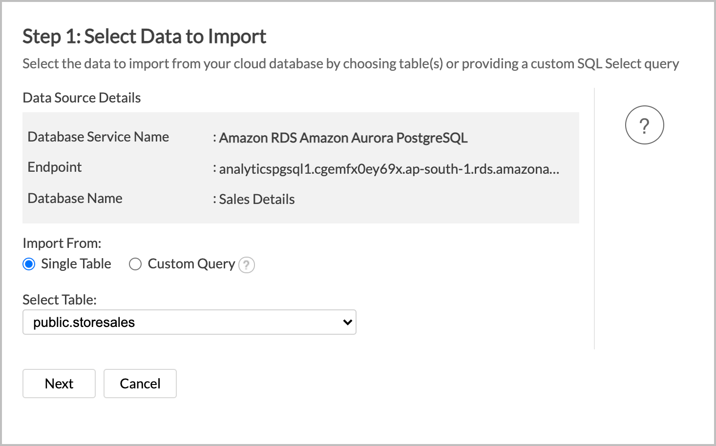 Import Data From Amazon Aurora Postgresql L Zoho Analytics Help