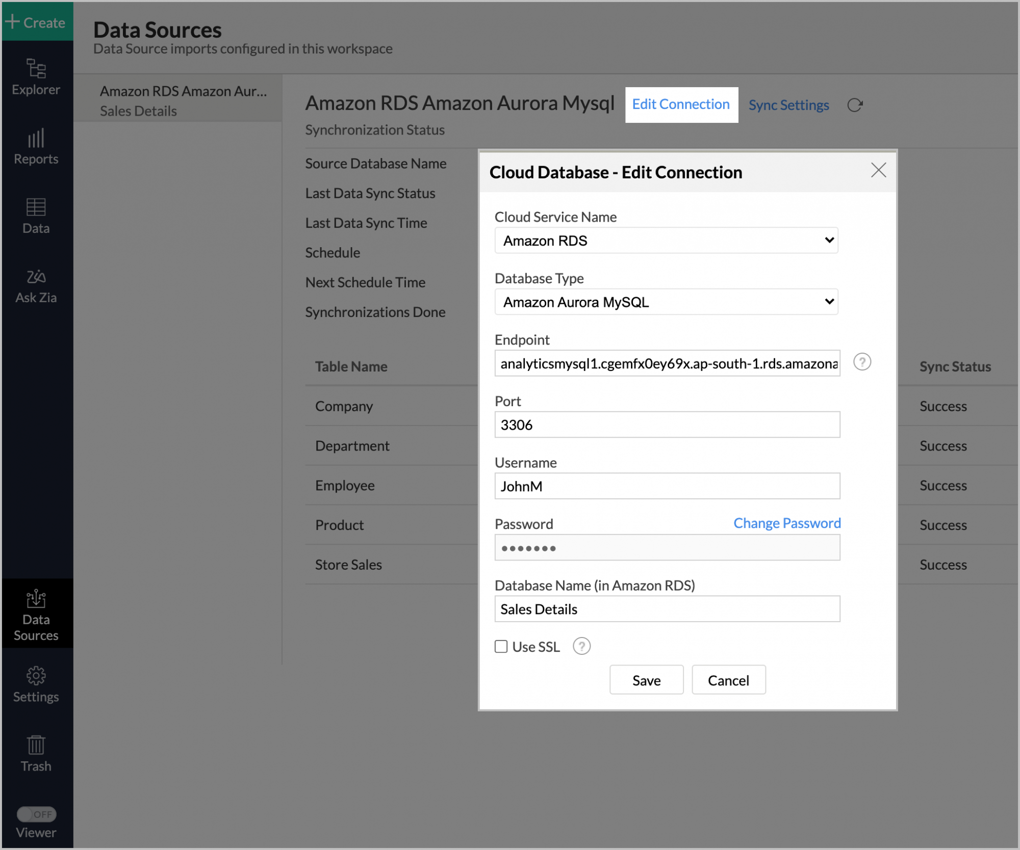 Import Data from Amazon Aurora MySQL l Zoho Analytics Help