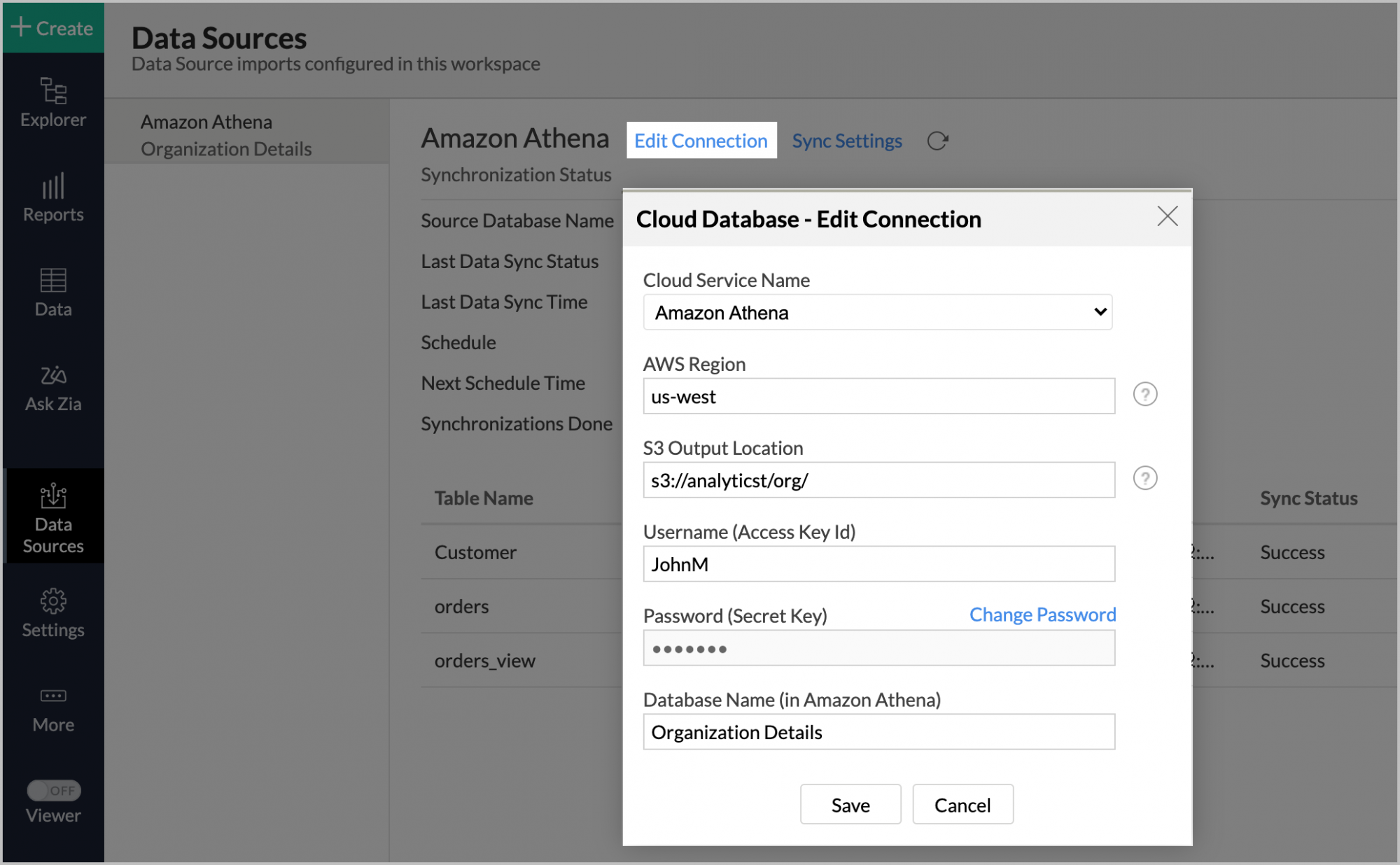 Import Data from Amazon Athena l Zoho Analytics Help