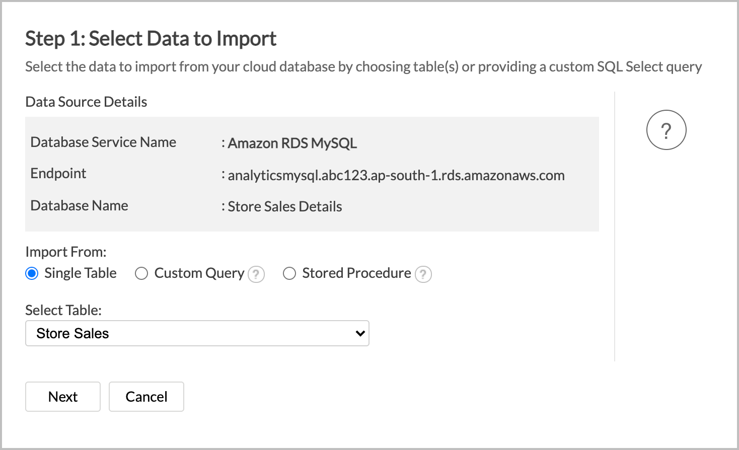 Import Data From Amazon Rds Mysql L Zoho Analytics Help