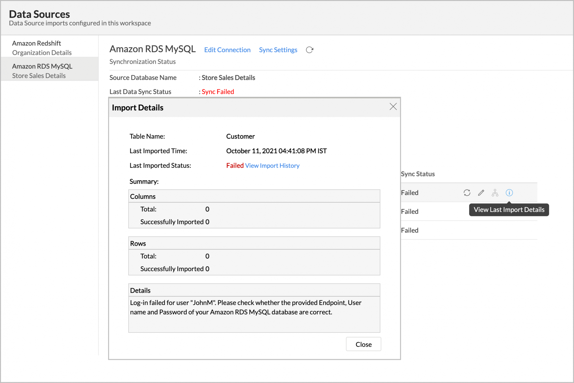 Import Data From Amazon Rds Mysql L Zoho Analytics Help
