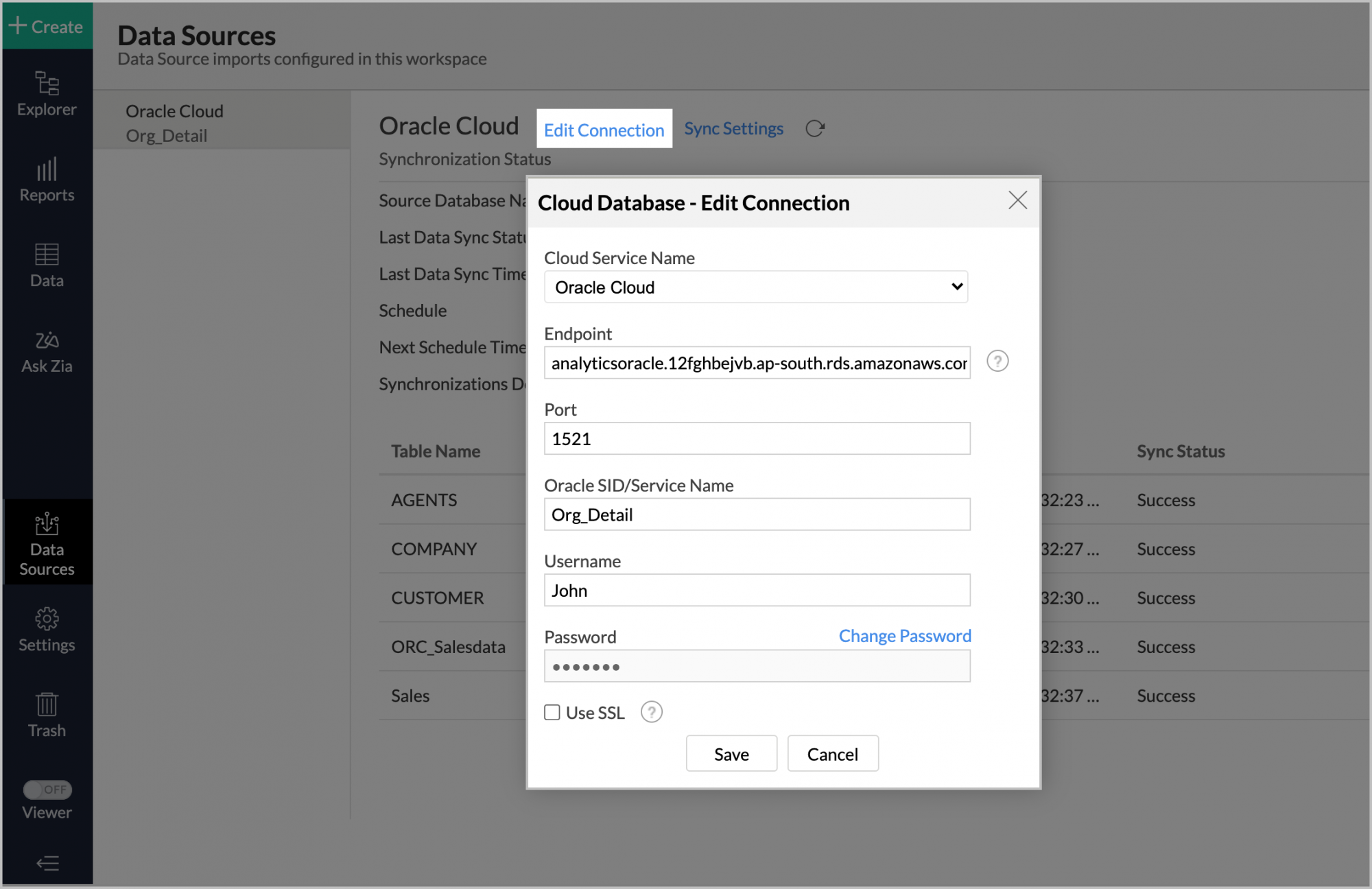 Import Data from Oracle Cloud l Zoho Analytics Help