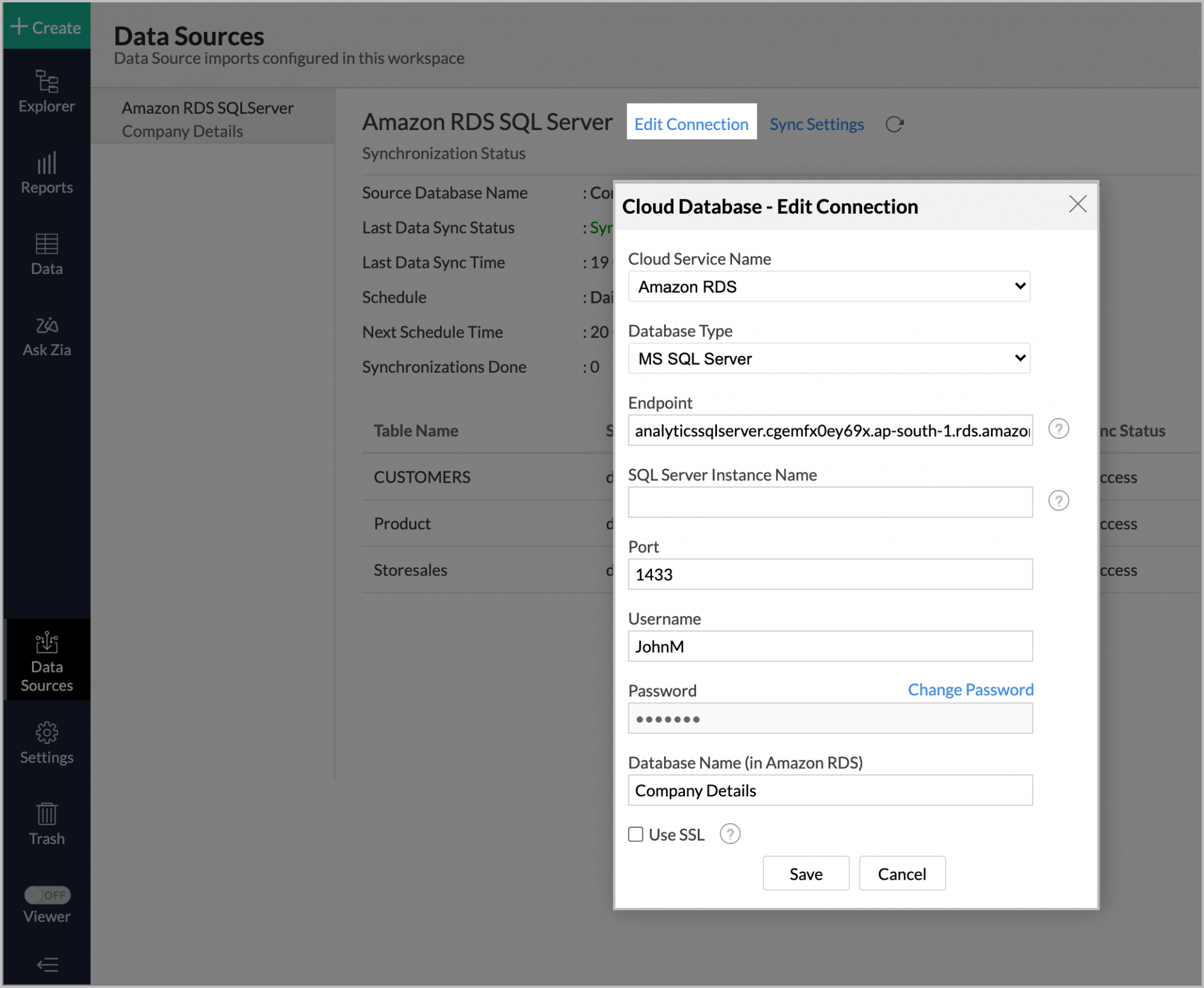 Import data from Amazon RDS: SQL Server