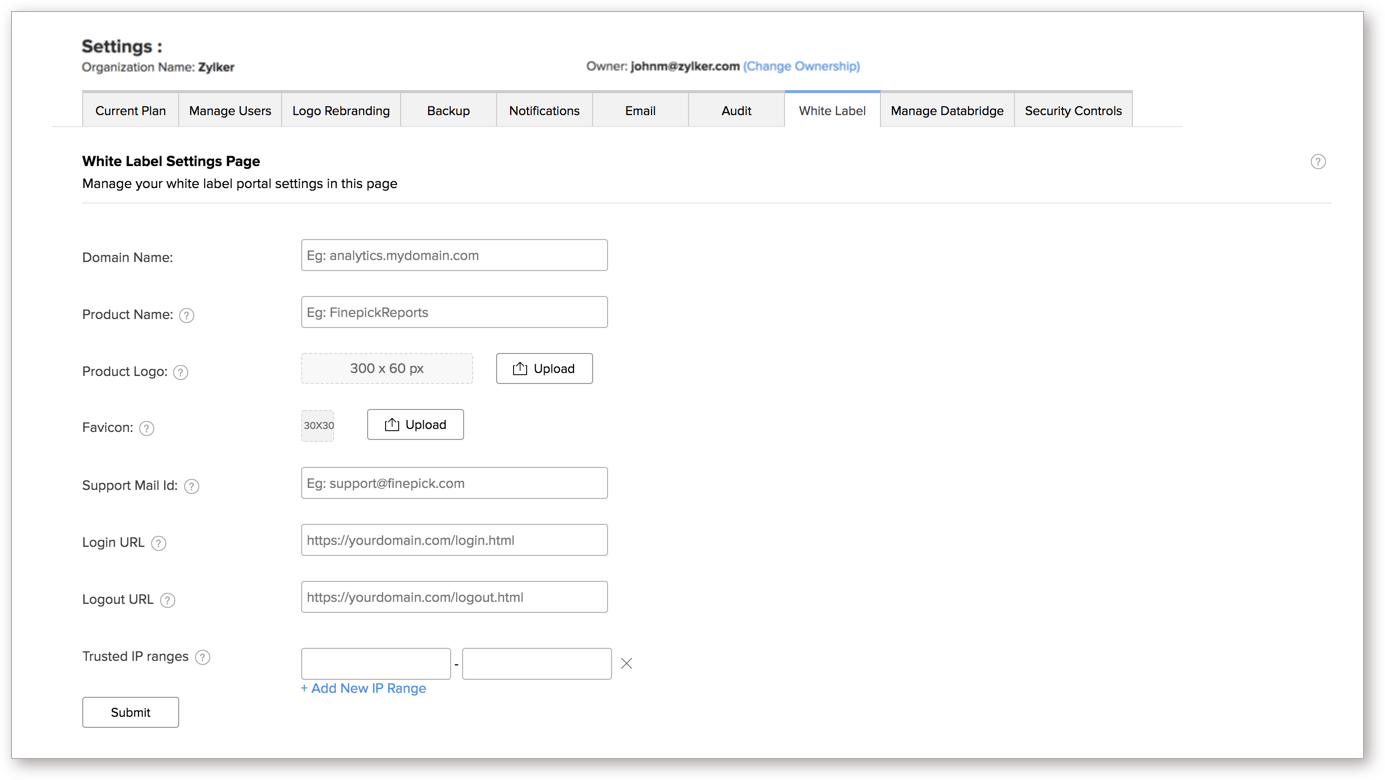 Setting Up White Label Solutions | Zoho Analytics Help