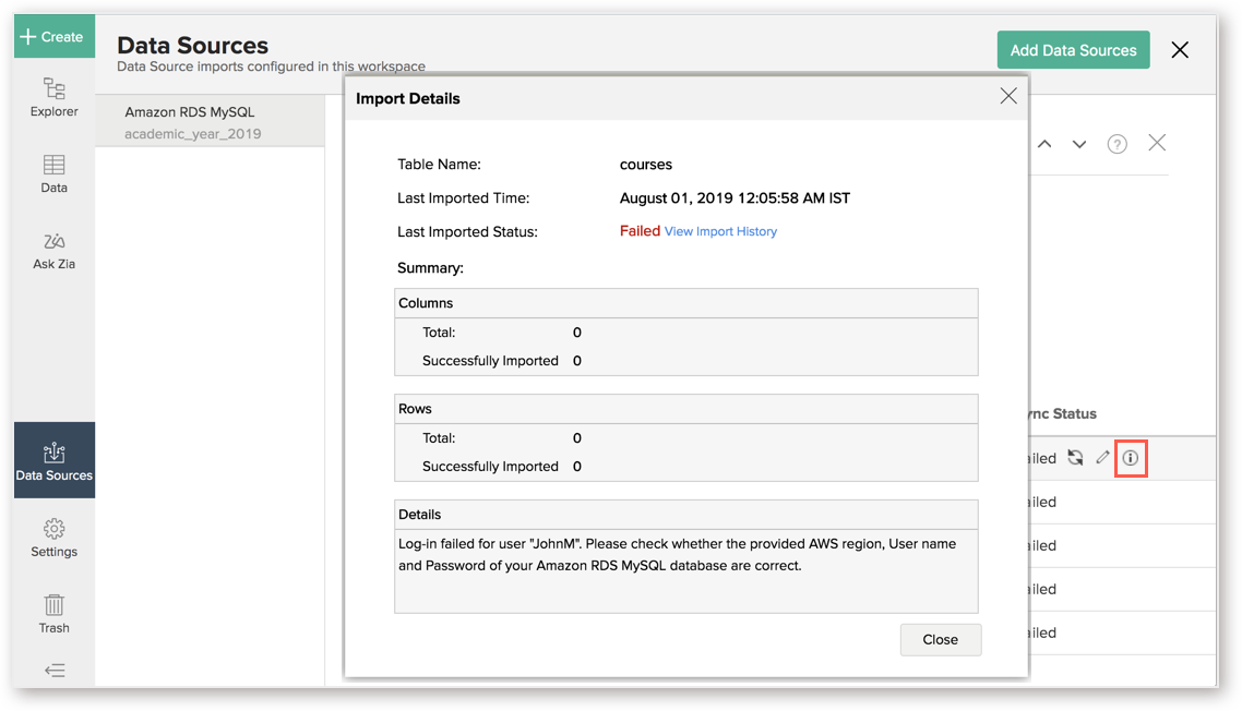 Import Data From Amazon Rds Mysql Zoho Analytics Help