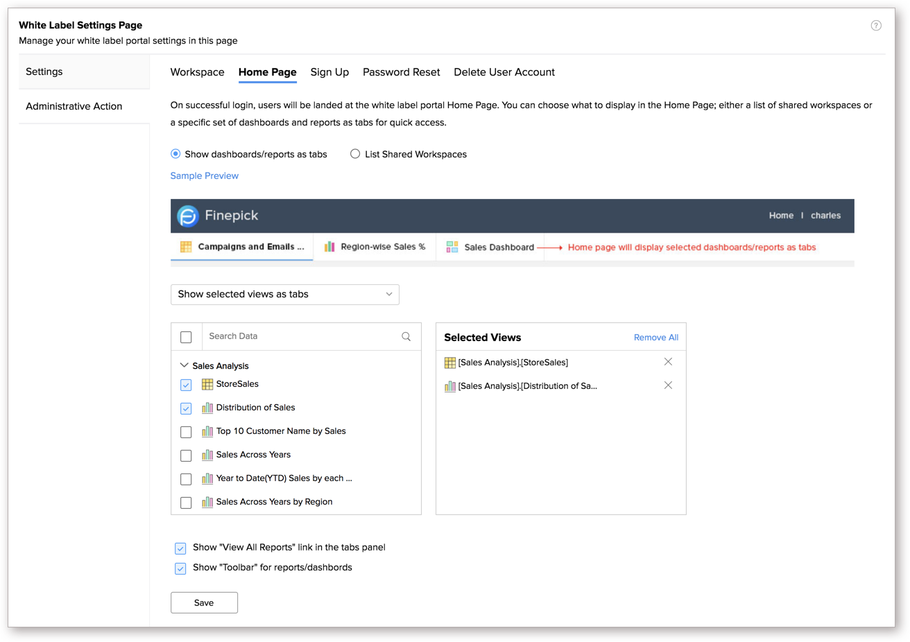 Customizing White Label Solutions | Zoho Analytics Help